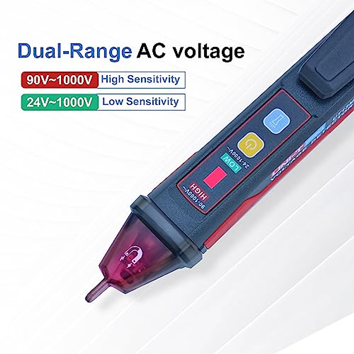 UNI-T Non-Contact AC Voltage Tester Pen, 24V-1000V Volt Detector Pen, Dual Range Live/Null Wire Tester Circuit Tester with LCD Display, Buzzer Alarm, Flashlight (UT12M)