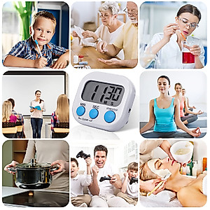 6 Pieces Digital Kitchen Timer Magnetic Countdown Timer Kitchen Loud Alarm Stopwatch Large Digits Timer Clock for Cooking Baking Boiling Egg Sports Games Office Classroom Kids Teacher Study Exercise