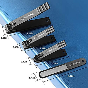 MILEILUOYUE Nail Clippers Set Black Stainless Steel Nail Cutter& Sharp Oblique Toe Nail Clipper & Nail File 4 Pieces, Metal tin Box for Men and Women Suitable for Gifts.