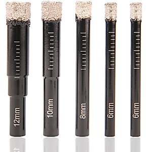 Dry Diamond Drill Bits Set for Porcelain Tile Granite Marble Ceramic Stone Glass Hard Materials (Not for Wood), Round Shank 1/4, 5/16, 3/8, 1/2 inch(5 PCs)