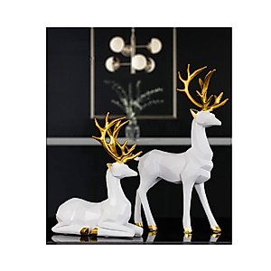 Darklove 2pcs Elk Resin Home Decor Lucky Deer Statue Luxury Style Creative Craft Reindeer Figurines for Living Room, Bedroom, Office Desktop (White)