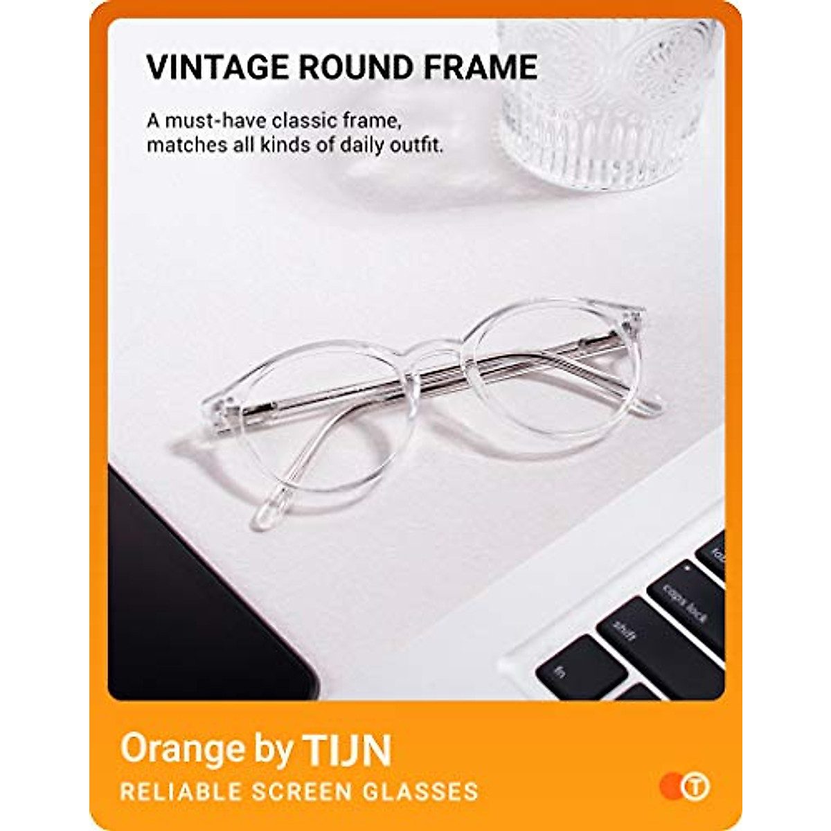 TIJN Blue Light Blocking Glasses Men Women Vintage Thick Round Rim Frame Eyeglasses