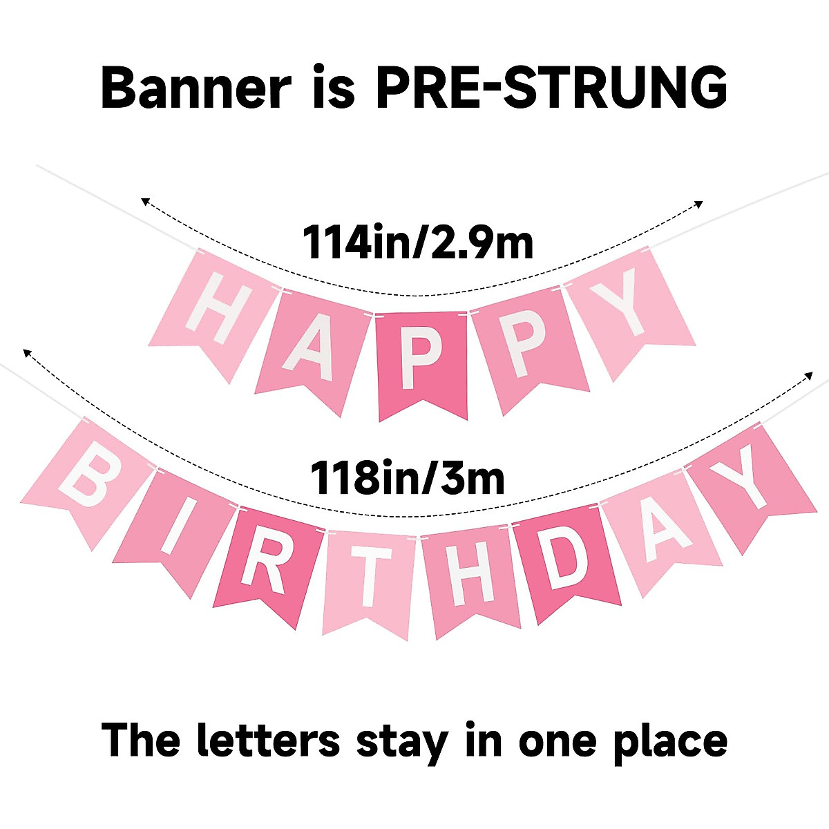 Pink Happy Birthday Banner Birthday Party Banner NO DIY Happy Birthday Sign Pre-Strung Birthday Hanging Decoration for Women Men Girl Boy Birthday Party Supplies (Pink)