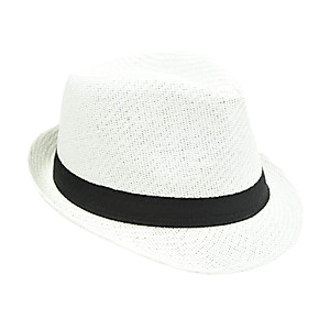NAVISIMA 1920s Panama Style Fedora Hats for Kids Teeangers Men and Women - Sun Fedora Hat with Band - Trilby Summer Beach Hat - White (Medium)