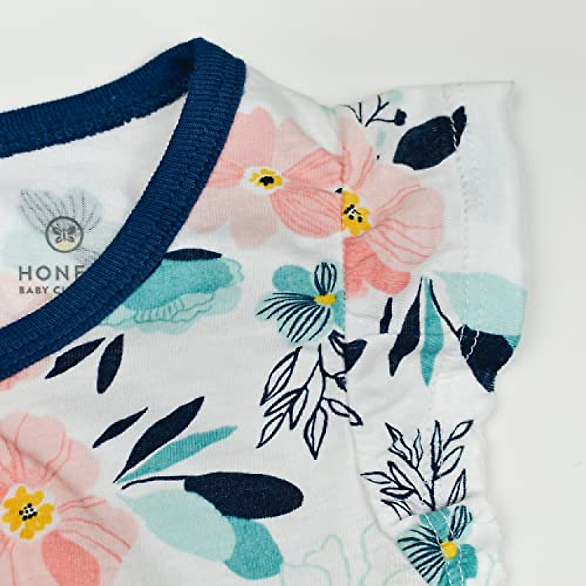 HonestBaby Multipack Short Romper Sets and Dresses 100% Organic Cotton for Infant Baby, Toddler Boys, Girls, Unisex (LEGACY), Dreamy Floral Aqua Blue, 3-6 Months