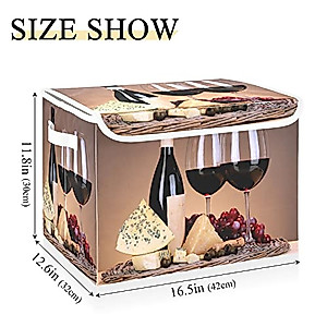 RunningBear Wine Cheese Grapes Large Storage Bins with Lid Collapsible Storage Bin Toy Boxs Towel Storage for Closet Shelf Car