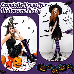 Vicenpal 3 Pcs Halloween Witch Accessories Black Witch Shoe Covers Socks Broomstick Witch Broom for Halloween Cosplay Costume (Purple)