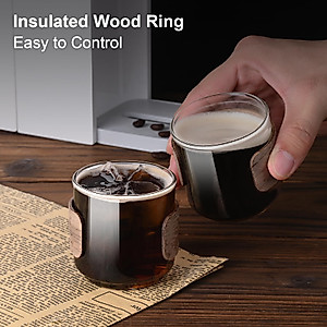 PARACITY Espresso Cups Set of 2 with Wooden Ring, 5 OZ High Borosilicate Espresso Shot Glass, Clear Small Expresso Shots Cup, Espresso Accessories