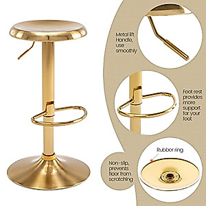 Brage Living Adjustable Bar Stool, Swivel Round Metal Airlift Barstool, Backless Counter Height Bar Chair for Kitchen Dining Room Pub Cafe (Gold)