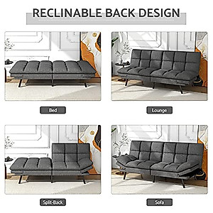 LIFERECORD Futon Bed Modern Convertible Sofa Memory Foam Daybed with Adjustable Armrests for Living Room Apartment Dorm, Graphite Grey