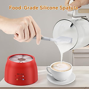 Secura Detachable Milk Frother and Steamer, 17oz Electric Milk Warmer 4-in-1 Hot/Cold Foam Maker for Latte, Macchiato, Hot Chocolate, Glass Milk Jug Dishwasher Safe (Red)