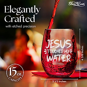 shop4ever® Jesus Touched My Water Engraved Stemless Wine Glass Funny Jesus Wine Glass