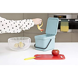 Brabantia Sort & Go Food Waste Trash Can (1.6 Gal / Mint) Small Countertop Kitchen Compost Caddy with Handle & Removable Lid, Easy Clean, Fixtures Included for Wall/Cupboard Mounting