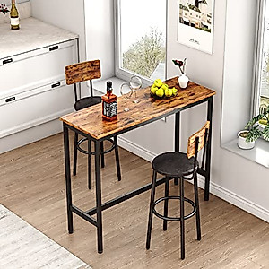 CIPACHO Bar Table and Chairs Set,3-Piece Dining Table Set,Industrial Counter Height Pub Coffee Bar Table Set with 2 stools for Kitchen, Living Room (Rustic Brown, 43.31’’L*15.75’’W*35.43’’H)