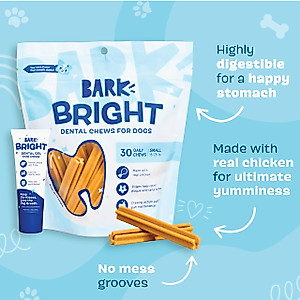 Bark Bright Original Dog Dental Kit - 30 Teeth Cleaning Chew Sticks & Toothpaste - Small Breeds