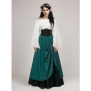 FORTMAC Renaissance Costume Women Ren Faire Medieval Dress for Women with Corset Fairy Costume Halloween Green M