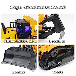 Dollox Remote Control Bulldozer 1/16 RC Front Loader Tractor Toy 2.4Ghz RC Construction Vehicles RC Dozer Toys for Boys Adults, 11 Channel Track Dozer Cars with Light & Sound for Kids