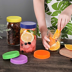 WIDE Mouth Mason Jar Lids [8 Pack] for Ball, Kerr and More - Colored Plastic Storage Caps for Mason/Canning Jars - Leak-Proof