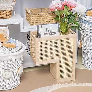 SHCMSADO Wood Stair Basket with Handles,Wicker Step Storage Basket -Natural