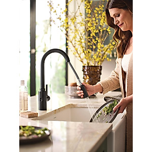 Moen 7882EWBL Genta LX Motionsense Wave Sensor Touchless One Handle High Arc Pulldown Modern Kitchen Faucet Featuring Power Clean, Matte Black