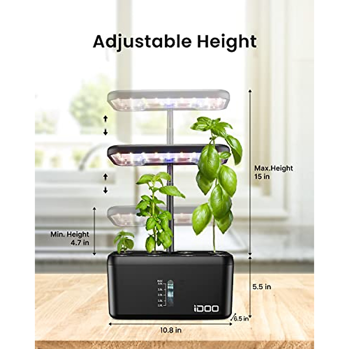 iDOO Hydroponics Growing System Indoor Garden, Plants Germination Kit with Pump, Automatic Timer LED Grow Light for Home Kitchen Gardening,8 Pods Herb Garden Kit Indoor Up to 15",Black