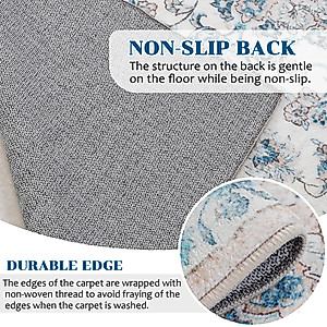 Mcadore 8x10 Area Rugs Washable Boho Rug, Non Slip Carpet for Living Room, Bedroom, Kitchen, Soft Low-Pile Rug, Lvory/Floral