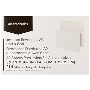 Amazon Basics A9 Blank Invitation Envelopes with Peel & Seal Closure, 5-3/4 x 8-3/4 Inches, White - Pack of 100