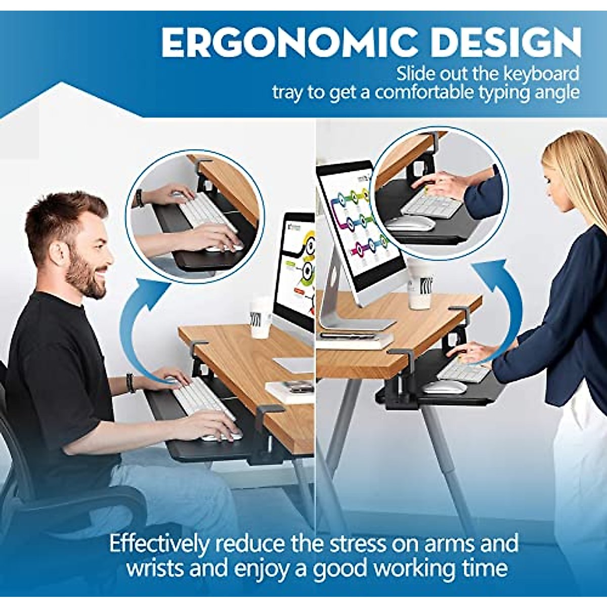 Large Keyboard Tray Under Desk，Sturdy C Clamp Mount System,26.3" x 11" Slide-Out Computer Keyboard Drawer，Fits Full Size Keyboard and Mouse,for Home or Office|for Desks Up to 1.5",Black…