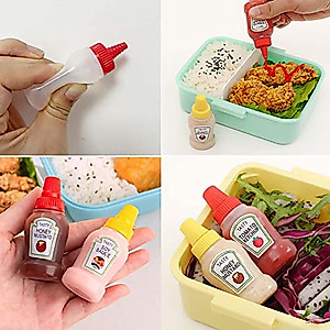 THYULIFE 4Pcs Mini Condiment Squeeze Bottles with Cleaning Brush, 25ml Leakproof Mini Ketchup Sauce Bottles Refillable Ketchup/Soy Sauce/Honey/Salad Dressing Bottles Container for Lunch Box, BPA Free