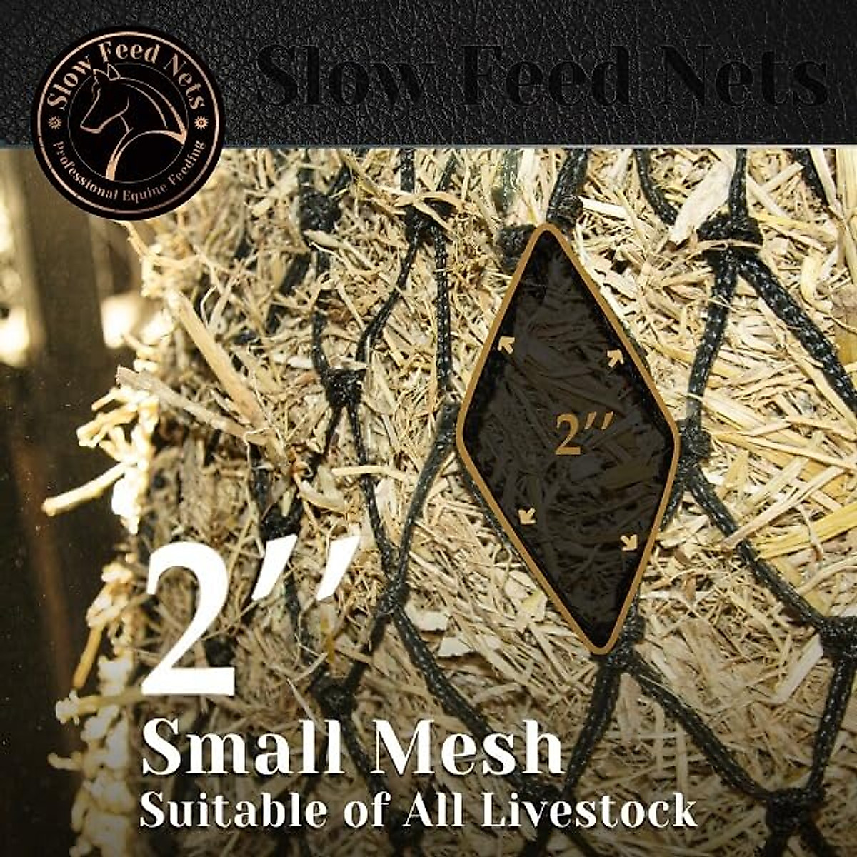 Bloomoak Slow Feed Hay Net for Horses, 40" Hay Bag with 2 inch Hole for Horse and Goat, Heavy Duty PE,Easy Fill with Rings…