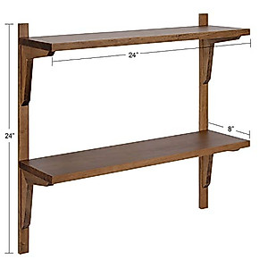 Kate and Laurel Meridien Farmhouse Wood Shelves, 24 x 8 x 24, Rustic Brown, Modern Two Tier Wall Shelf for Storage and Display