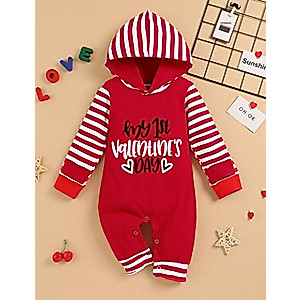WALSONER My 1st Valentine’s Day Clothes Newborn Baby Boy Hooded Love Romper Valentine Bodysuit