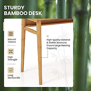 Giantex Computer Desk, 39.5" Bamboo Home Office Desk with 2 Storage Drawers and Open Shelf, Makeup Table Vanity Desk, Modern Writing Desk Computer Workstation for Bedroom, Study, Natural