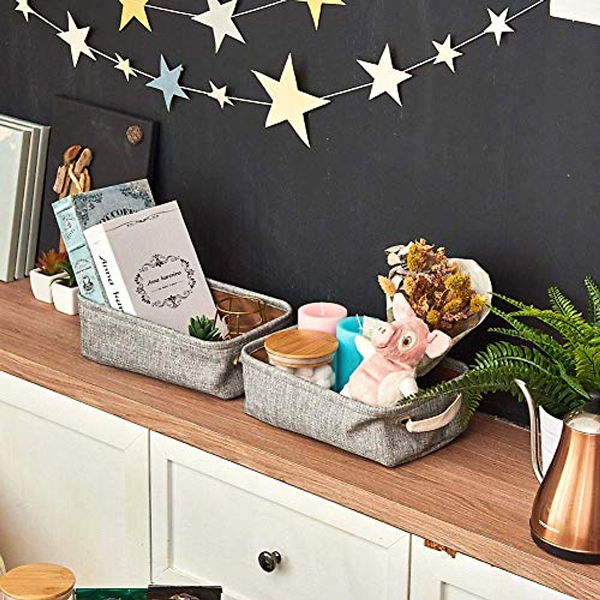 EZOWare 6pc Storage Bins Baskets, Small Folding Drawer Dresser Desktop Organizer Cubes Set with Handles -12 x 7 x 4 inch - Dark Gray