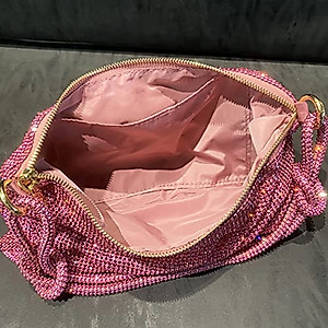 MSUIINT Rhinestone Purses for Women, Chic Sparkly Evening Handbag Bling Hobo Bag Shiny Silver Clutch for Party Wedding, Rose