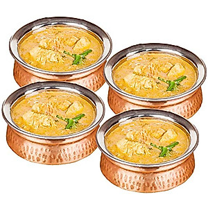 Set of 4 - Copper Tableware Serving Bowl - Indian Serveware Set - Dia 5 Inches