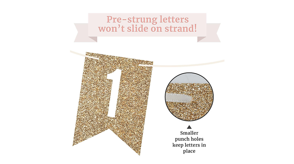 Gold Glitter 13th Birthday Banner - Pre-Strung & Ready