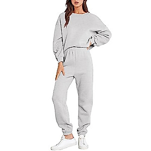 ANRABESS Women's 2 Piece Lounge Sets Fall Outfits Long Sleeve Cozy Casual Crew Neck Sweatsuit Matching Set 2023 Fashion Clothes Loungewear A1014qianhuahui-L