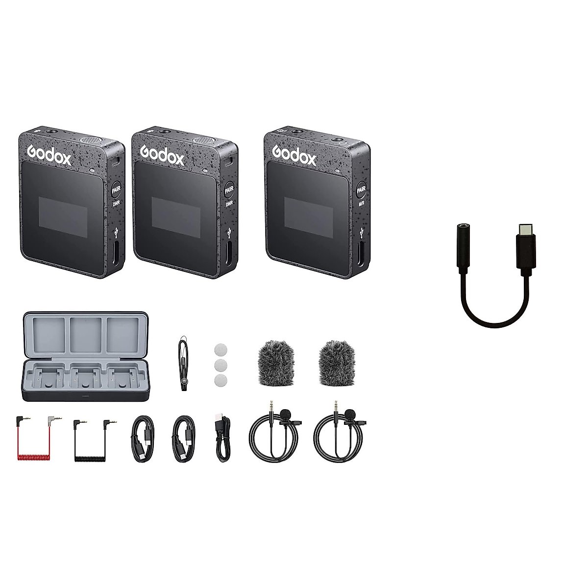 GODOX MoveLink II M2 Wireless Lavalier Microphone System with GAC-IC5 3.5mm to USB Type-C Adapter Cable