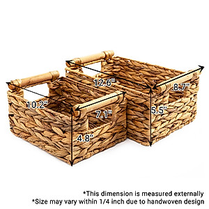 LOHASBEE Wicker Baskets with Handles, Hand Woven Storage Baskets Natural Water Hyacinth Rectangular Large Basket for Organizing Shelves, 2 Packs