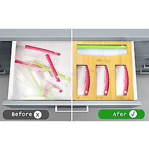 Food Ziplock Bag Storage Organizer For Kitchen Drawer, Bamboo Baggie Holder, Compatible With Ziploc, Solimo, Glad, Hefty For Gallon, Quart, Sandwich And Snack Variety Size Bags(1 Box 4 Slots) (1)