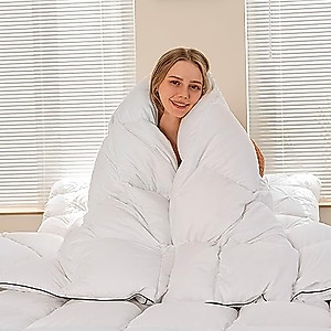 DOWNCOOL Goose Feather Down Comforter King Size - 750 Fill Power Duvet Insert - Ultra Soft Hotel Collection Comforter - All Season White King Down Comforter - King 106 x 90 Inch