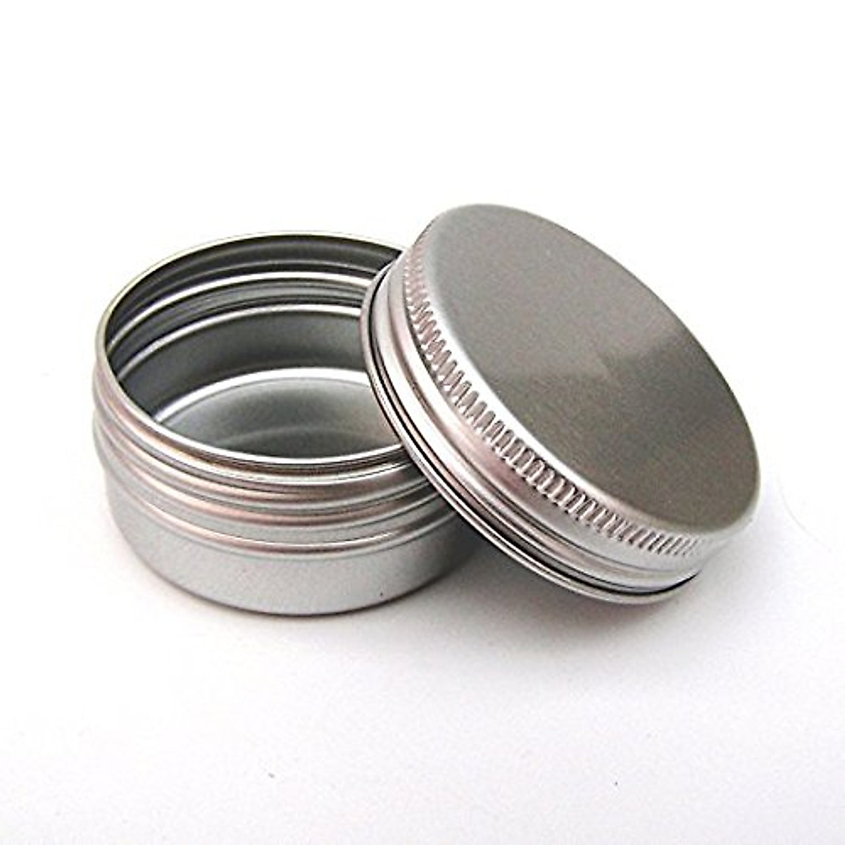 CTKcom 1-Ounce Metal Tins Screw Top Flat Aluminum Silver Slide Round Tin Containers For Lip Balm,Crafts,Cosmetic,Candles,Travel Storage Kit (Pack of 10)