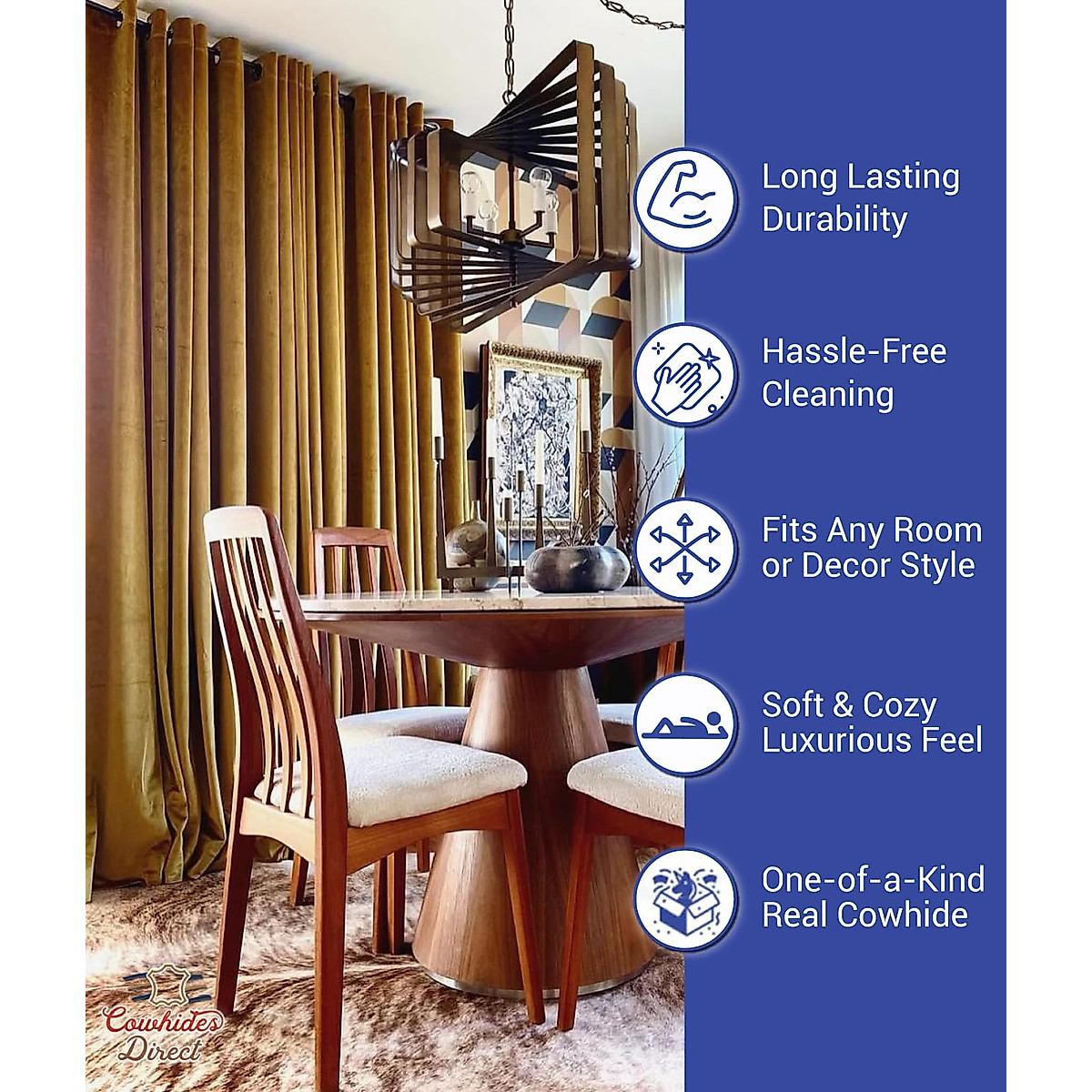 Cowhides Direct Genuine Cowhide Rug (Salt & Pepper) - Authentic Cow Rug with Non-Slip Suede Backing - Cow Rugs for Living Room, Bedroom & More - Decorative Rug (Brown, 7x6 XL)