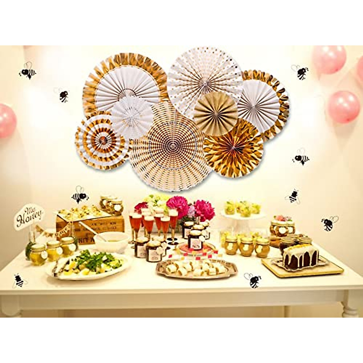 Party Paper Fans Gold Hanging Garland Glitter for Birthday Wedding Baby Shower Bridal Valentine's Day Girl's Decoration 8 Pack