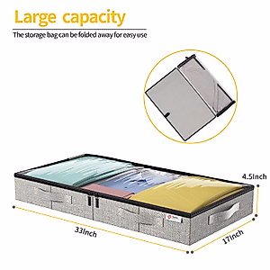 Under Bed Storage Containers,Underbed Storage 4.5 Inches Low Profile with Sturdy Sidewalls/Bottom for Clothes, Blanket, Pillows and Shoes,Storage Organizer with Lids, Under the Bed Storage Bags 2Pack