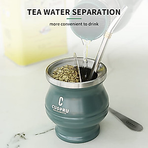 Cuopru Yerba Mate Cup Bombilla - Mate Gourd Set Includes Double Walled Stainless Steel Tea Cup, Tea Shaper set, Bombilla Straws, Cleaning Brush
