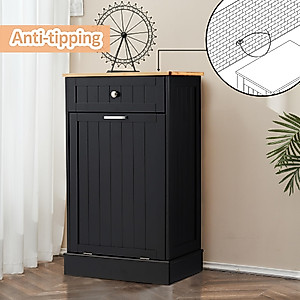 AHB 13 Gallons Tilt Out Trash Cabinet, Hidden Trash Can Kitchen Wooden Tilt Out Pet Proof Hidden Trash Bin for Kitchen Living Room,Black
