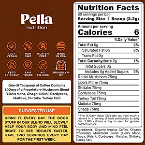 Organic Mushroom Instant Coffee (60 Servings) with 7 Superfood Mushrooms, Great Tasting, Includes Lion's Mane, Reishi, Chaga, Cordyceps, Shiitake, Maitake, and Turkey Tail