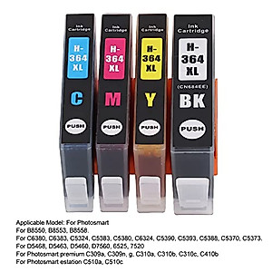 Hilitand Ink Cartridge Large Capacity Inkjet Cartridge Clear Fadeless Print Printer Cartridge for School, Office, Trading Firms (BK C M Y 4 Colors)